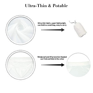 Dooy Sun Protection Jacket Ultra Light Thin Breathable Packable Outdoor Cycling Jacket Hoodie Skin Clothing for Men & Women（white，XL）