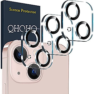 QHOHQ [3 Pack Tempered Glass Camera Lens Protector for iPhone 14/13 [6.1 Inch]/14 Plus 6.7"/13 Mini 5.4 Inch, Ultra HD, 9H Hardness, Scratch Resistant, with [Removal Tool] [Support night shooting]