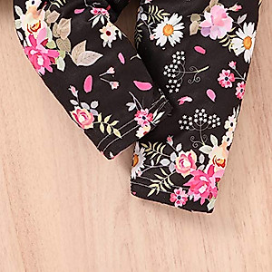 YOUNGER TREE 3PCS Newborn Infant Girls Clothes Baby Girl Fall Outfits Mustard Yellow Romper Baby Clothes Gril Winter Outfits (12-18 Months, Black Romper+Floral Skirt Pants Set)