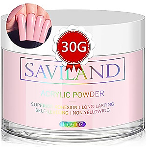 Saviland Pink Acrylic Powder - 30g Professional Colored Acrylic Nail Powder for Acrylic Nails Extension, 3D Nail Art Acrylic Polymer Powder, No Need Nail Lamp