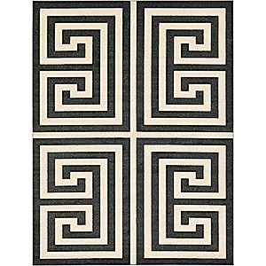 Unique Loom Athens Collection Classic Geometric Modern Border Design Area Rug, 9 ft x 12 ft, Black/Beige