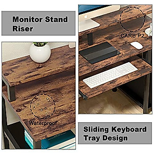 TechLand Industrial Computer Desk with Storage Shelves/Keyboard Tray/Monitor Stand, Modern Study Writing Table Workstation for Home Office