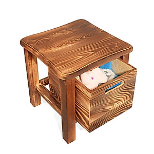 CONSDAN StoneCreek Stool with Storage Drawer, Solid Wood Storage Stool with Rounded Edges, Built-in Storage Drawer, Ideal for Living Room, Bedroom, or Entryway, No Assembly Needed