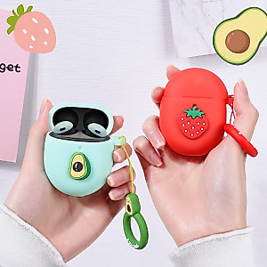 Newseego for Google Pixel Buds Pro(2022) Case, Cute 3D Funny Protective Cover Soft Silicone Cartoon Anti-Lost Shockproof Case with Ring Buckle Keychain Design-Avocado