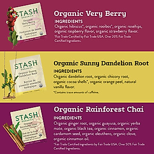 Stash Tea Organic Variety Pack Sampler Assortment - Non-GMO Project Verified Premium Tea with No Artificial Ingredients, 18 Count (Pack of 6) - 108 Bags Total