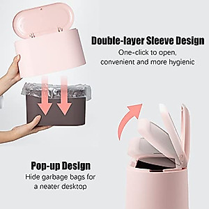 SHAIDOJIO Mini Trash Can, Desktop Wastebasket with Lid, Removable Small Garbage Can, Pop Up Tiny Countertop Trash Bin for Desk Office, Bedroom, Bathroom, Vanity, Coffee Bar Tabletop (Pink)