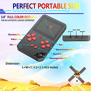 TEBIYOU Handheld Game Console for Kids Portable Gaming Player with Built in 220 16 Bit Electronic Video Games 3.0'' Large Screen Rechargeable Game System for Children's Birthday (Red)