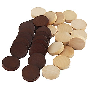 Amerous Wooden Checkers Pieces Nature Wood Backgammon Pieces with Drawstring Bag, 5 Dices Included