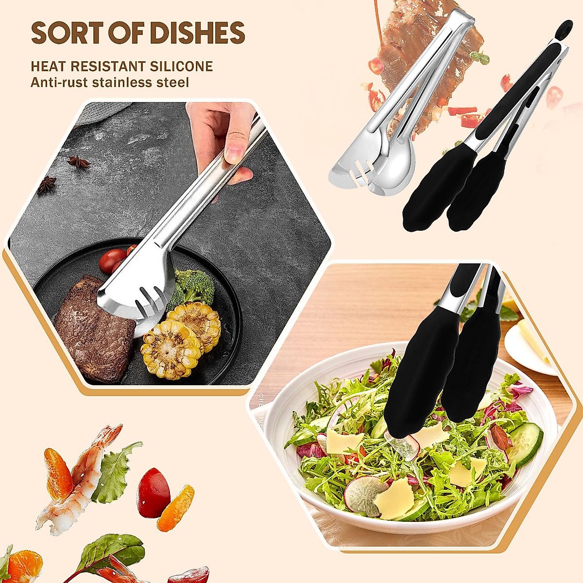11-Piece Serving Utensils Stainless Steel Large Metal Serving Spoons for Buffet Include Slotted Serving Spoons, Forks, Tongs, Appetizers Tongs, Soup Ladle, and Pie Cake Server for Party