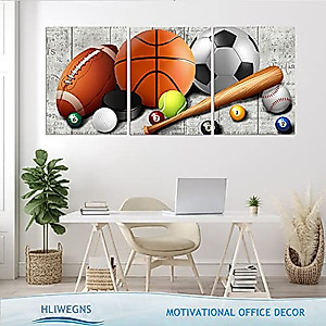 HLiWEGNS Kids Room Decor, Aesthetic Sports Canvas Wall Art for Boys Bedroom, Basketball Football Baseball Painting Poster Toddler Playroom Balls Picture Sets Teens Men Gift for Office Living Room