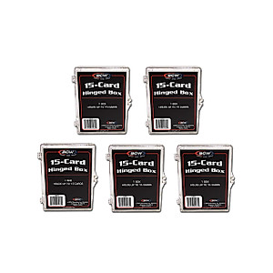 BCW Hinged Trading Card Box | 15 Ct (Pack of 5) | Snap Lock Closure for Security | Clear Polystyrene Trading Card Case for Collectible Cards | Baseball Card Case for Sports | Trading Card Storage Box
