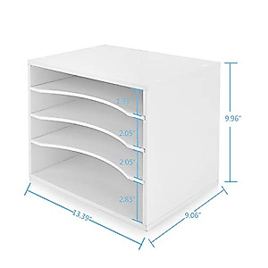 eMerit Wood Desktop Organizer Paper Storage Letter Tray File Sorter with Adjustable Shelves for Home Office,White