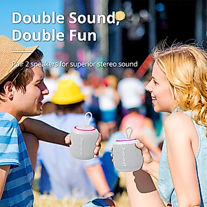 Tronsmart T7 Mini Compact Portable Bluetooth Speaker with Lights, Stereo Sound, Bluetooth 5.3, 18H Playtime, Stereo Pairing, Voice Assistant, IPX7 Waterproof Shower Speaker & Outdoor Speakers (Grey)