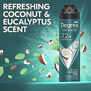 Degree Men Advanced Antiperspirant Deodorant Dry Spray Coconut Rush 3 Count 72-Hour Sweat and Odor Protection​ Deodorant for Men With MotionSense Technology 3.8 oz