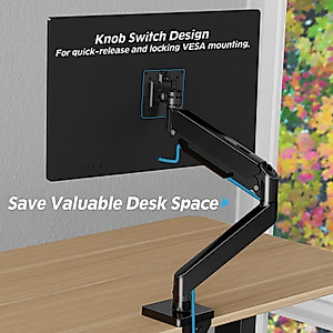 MOUNTUP Monitor Desk Mount Fits 22-42'' Heavy Duty Widescreen, Gas Spring Computer Monitor Stand for desk, Holds 4.4-33 lbs Larger Screen, Ultrawide Monitor Arm with USB, VESA Mount Clamp/Grommet Base