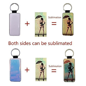 Yongkang 10 Pieces Sublimation Keychain (Blank leather + 7 Colors leather) Both Sides Can Be Sublimated DIY Craft (Rectangles)
