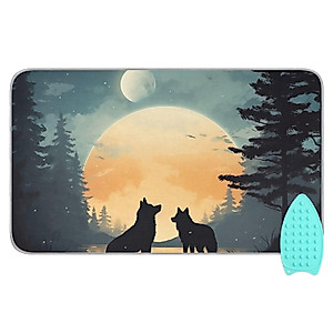 GOODOLD Wolves Under The Moon Ironing Mat Portable Travel Ironing Pad for Washer,Dryer,Table Top, Iron Board Alternative Cover, Large Heat Resistant Ironing Blanket