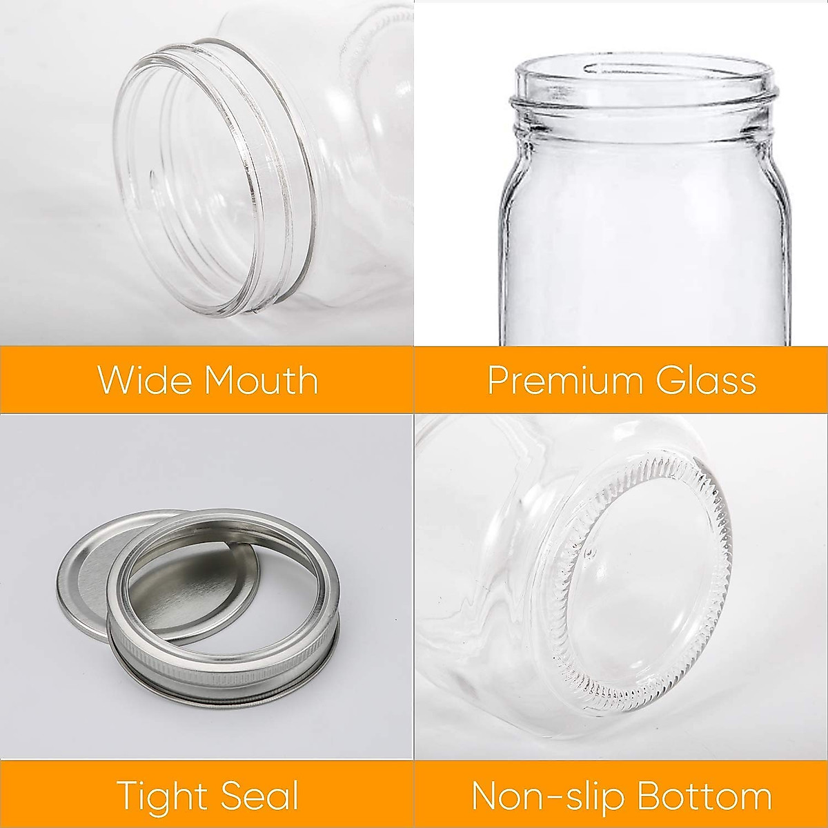 Accguan 12oz / 350ml Mason Jars with Airtight Lids, Glass Jar With Regular Lids, Clear Glass Jar Ideal for Jam,Honey,Wedding Favors,Shower Favors, Set of 20