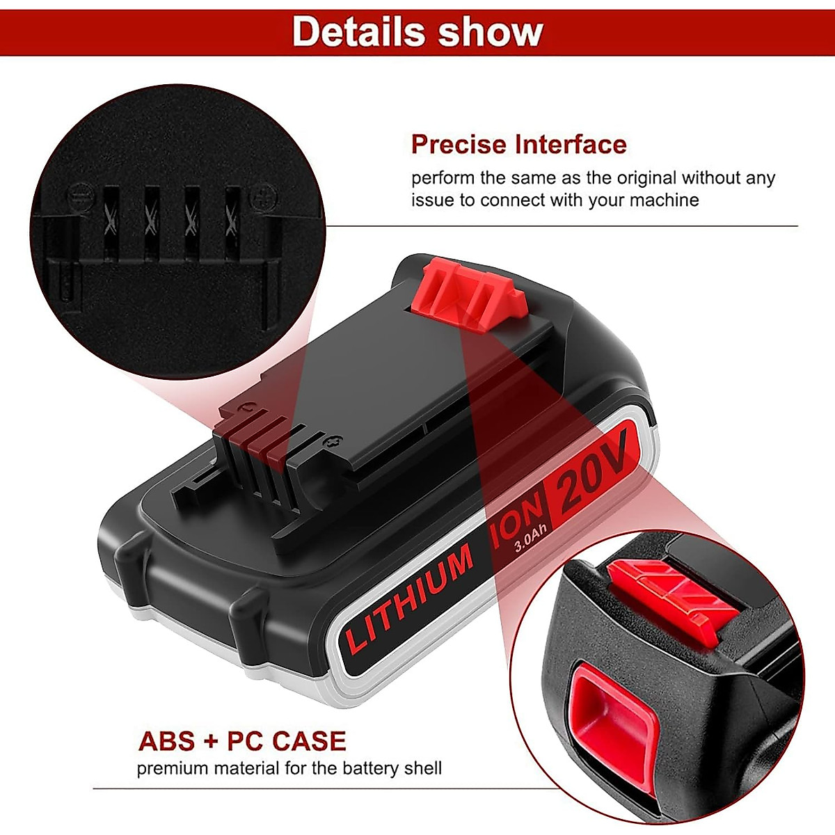 3.0Ah LBXR20 Lithium Replacement Battery for Black and Decker 20V Battery Max LB20 LBX20 LST220 LBXR20B-2 LB2X4020 Compatible with Black and Decker 20 Volt Tools LCS1020 LDX20C LSW221 BDCDMT120-Red
