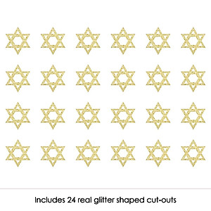 Big Dot of Happiness Gold Glitter Star of David - No-Mess Real Gold Glitter Cut-Outs - Hanukkah Confetti - Set of 24