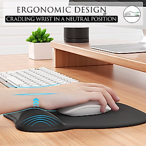 MROCO Ergonomic Mouse Pad with Wrist Support Gel Mouse Pad with Wrist Rest, Comfortable Computer Mouse Pad for Laptop, Pain Relief Mousepad with Non-slip PU Base for Office & Home, 9.4 x 8.1 in, Black