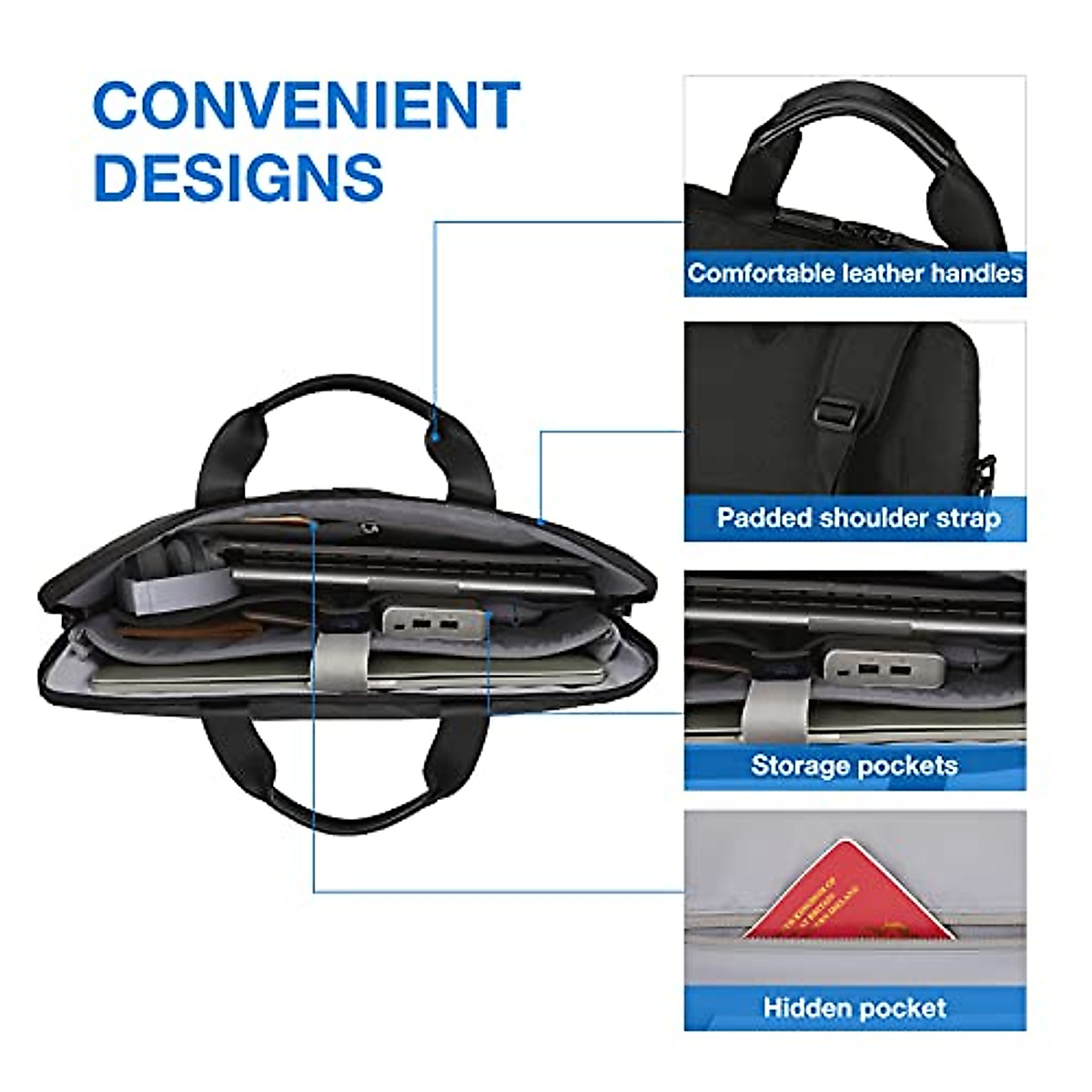 BAGSMART Laptop Bag, 15.6 Inch Laptop Case,Slim Computer Bag for Men Women,15 Inch Water-Repellent Messenger Shoulder Bag,Office Bag Work Bag,Laptop Briefcase for Business Office Travel,Black