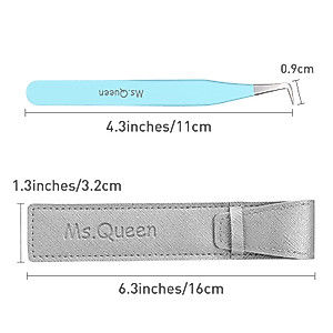 Ms.Queen Volume Tweezers For Eyelash Extensions, Fiber Tip Grip Lash Tweezers L-Shape Boot Mega Volume Mink Lashes Tweezers, Blue