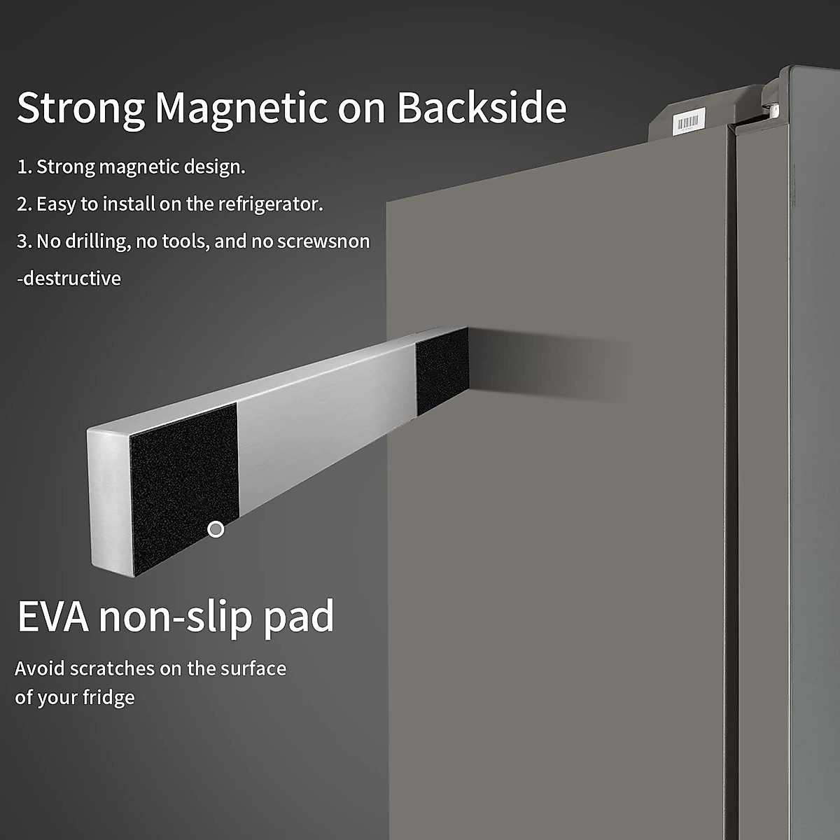 Magnetic Knife Holder for Wall No Drill, 16 Inch Stainless Steel Fridge Magnetic Knife Holder Knife Wall Magnet Rack Heavy Duty Magnet Strip for Knives on Fridge Wall(Double Sided, 16inch)