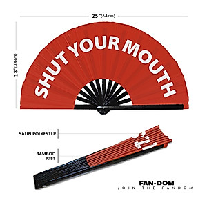 Shut Your Mouth Hand Fan Foldable Bamboo Circuit Hand Fan Funny Gag Slang Words Expressions Statement Gifts Festival Accessories Rave Handheld Circuit Event Fan Clack Fans (Red)