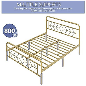 Yaheetech Full Size Bed Frame Metal Platform Bed with Sparkling Star-Inspired Design Headboard, 13 Inch Underbed Storage, No Box Spring Needed, Easy Assembly, Modern, Antique Gold