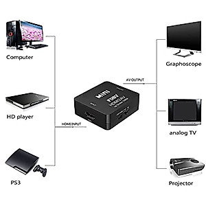 FDBV Adapter for HDMI to RCA AV Converter Video Audio 1080p HDMI to AV 3RCA CVBs Composite Supports PAL/NTSC for TV Stick, Roku, Chromecast, Apple TV, PC, Laptop, Xbox, HDTV, DVD-Black