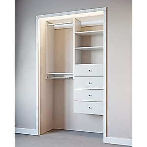 Closet Kit with Hanging Rods, Shelves & Drawers - Corner Closet System - Closet Shelves - Closet Organizers and Storage Shelves (White, 54 inches Wide) Closet Shelving
