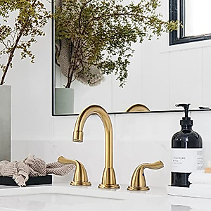 Gold Bathroom Faucet, ARCORA 8 Inch Widespread Bathroom Faucet 3 Hole, 2 Handles Bathroom Sink Bathroom with Drain Assembly, Brushed Gold Faucet for Bathroom Sink