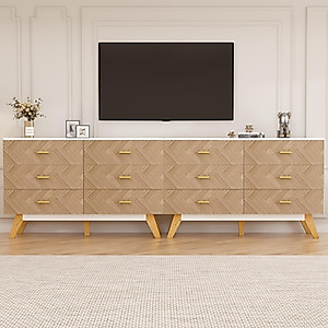 EazeHome 6 Drawers Dresser, Wooden Double Dresser with Large Organizer, Dresser TV Stand for Bedroom, 47.2” Wide Chest of Drawers for Closet, Dressing Room, Hallway(White&Oak)