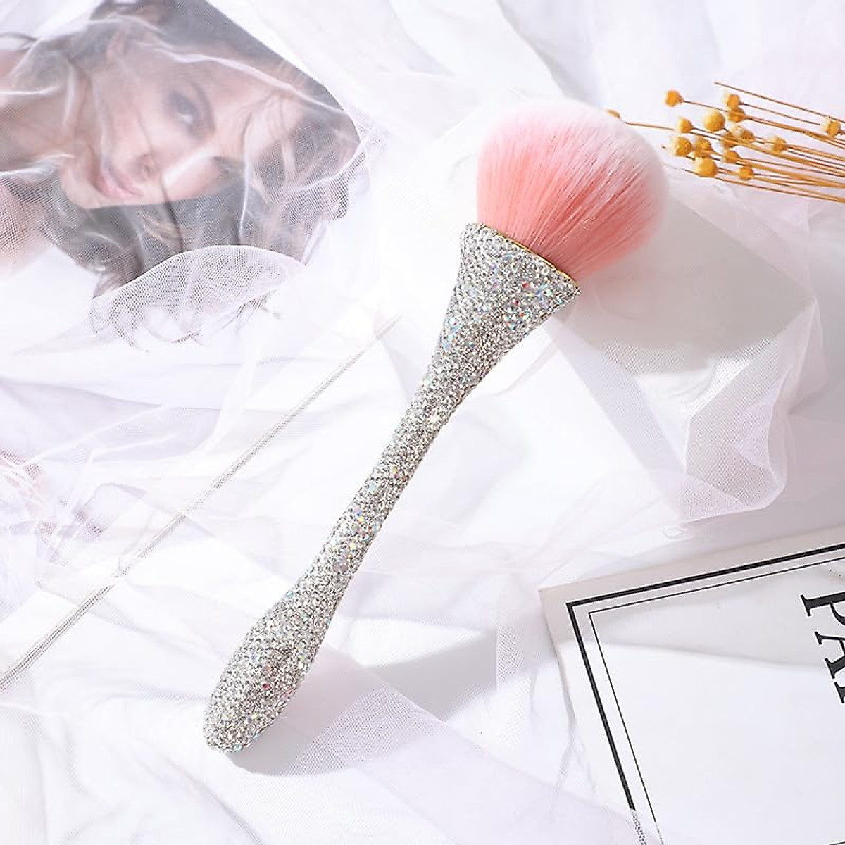 Bestbling Bling Rhinestone Large Mineral Powder Brush Makeup Brush Cosmetic Brush Foundation brush Perfect For Large Coverage Powder Bronzer Blush Blending Buffing 1 piece (Silver)