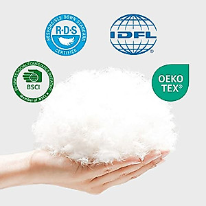 CYMULA Goose Feather Down Comforter Queen Size, Hotel Fluffy Breathable Lightweight Duvet Insert with Luxurious Down Fill, 8 Corner Tabs and Machine Washable for All Seasons - White (90x90)