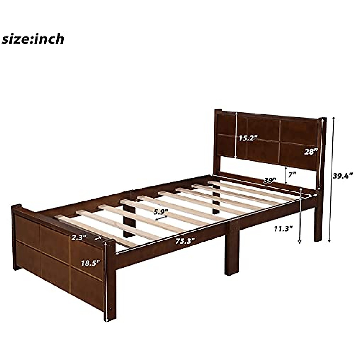 ATH-S Twin Size Platform Bed, Wood Platform Bed Frame with Headboard and Footboard, Solid Wood Legs, Wood Slats Support, No Box Spring Needed, Easy Assembly, Platform Bed Frame for Kids Teens Adults(W