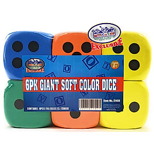 Deluxe Giant 3.15" EVA Foam Dice (Pack of 6) with Bonus Matty's Toy Stop Storage Bag