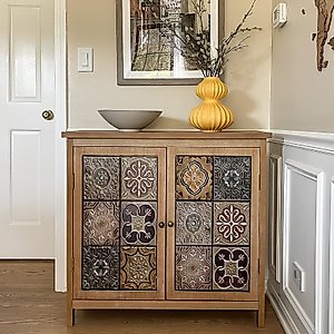 MAISON ARTS Accent Cabinet with 2 Doors, Farmhouse Decorative Storage Cabinet with Solid Wood Legs Accent Sideboard Buffet Cabinet for Entryway Living Room Dining Room, Vintage Style Pattern