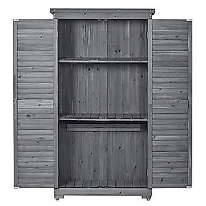 LUMISOL 34" x 18" x 63" Wooden Garden Shed, Outdoor Storage Cabinet with Removable Shelves, Waterproof Asphalt Roof, Adjustable Footpads, Tool Shed with Latch for Backyard, Patio, Lawn (Gray)