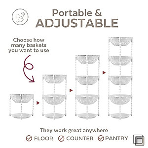 Uncluttered Designs Stacking Basket Bins (3 Tier + Plate) — Display for Fruit, Potato, Onion & Produce — Crafts, Art Supplies & Housewares Organizer — Bedroom & Bathroom Organization & Storage (Black)