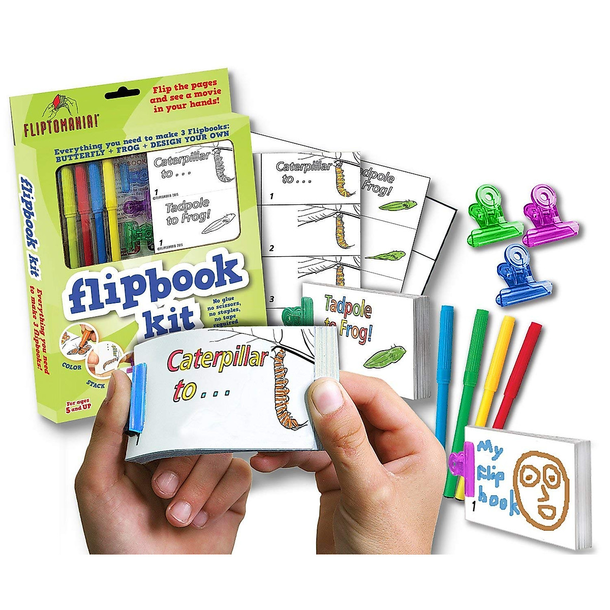 Fliptomania Bundle of 3 Flipbook Kits for Kids - Rocket & Robot, Frog and Butterfly, Dinosaurs - Save 15%