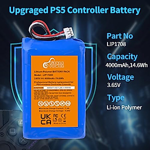 Pickle Power PS5 Controller Battery, 2 Pack 4000mAh LIP1708 Battery for Sony PS5 PlayStation 5 DualSense CFI-ZCT1W Wireless Controller
