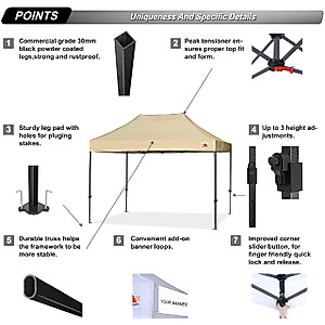 ABCCANOPY Heavy Duty Easy Pop up Canopy Tent with Sidewalls 10x15, Beige