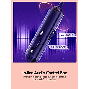 Wired Gaming Headset with Microphone for PC, 50mm Drivers, Inline Volume Control, Over Ear Gaming Headphones with LED, Noise Cancelling Kids Gaming Headsets for Laptop, Computer, PS5, PS4, Xbox One