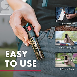 SABRE Advanced Pepper Spray, 3-in-1 Formula Contains Maximum Strength Pepper Spray, CS Military Tear Gas and UV Marking Dye, Compact Belt Clip for Easy Carry and Fast Access, 35 Bursts, 0.67 fl oz