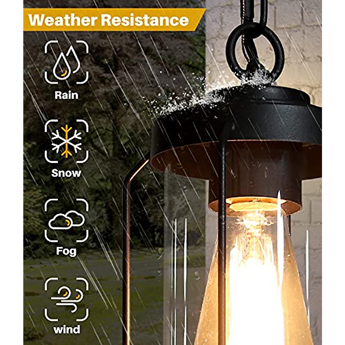 LALUZ Outdoor Pendant Light, Matte Black Exterior Hanging Lantern, Anti-Rust Outdoor Hanging Light Fixture with Clear Glass, Farmhouse Outdoor Porch Chandelier for Gazebo, Patio, Yard, 10”