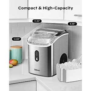 Nugget Countertop Ice Maker - Silonn Chewable Pellet Ice Machine with Self-Cleaning Function, 33lbs/24H, Sonic Ice Makers for Home Kitchen Office, Stainless Steel