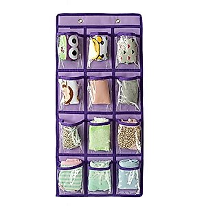 NIMES Hanging Closet Underwear Sock Jewelry Storage Over The Door Classroom Cell Phone Calculator Organizer 12 Clear Pockets (Purple)