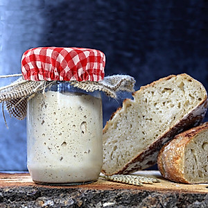 4pcs Cloth Covers for Sourdough Starter Jar, Plaid Cotton Cloth Cheese Bread Fermentation Jar Covers Elastic Unbleached Reusable Cloth lid Cover Sourdough Bowl Cover for 3-4 Inch Jar Mouth (Red)